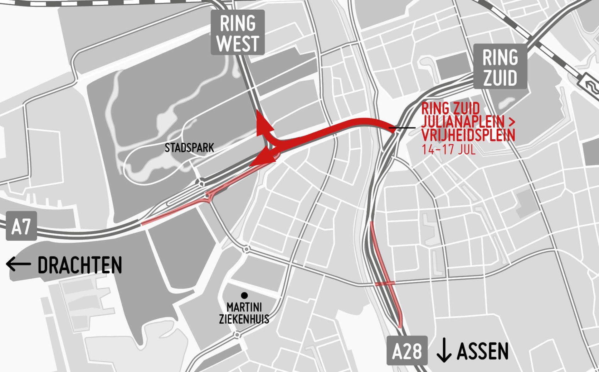 Ring Zuid weekend dicht tussen Julianaplein en Ring West › Groningen ...