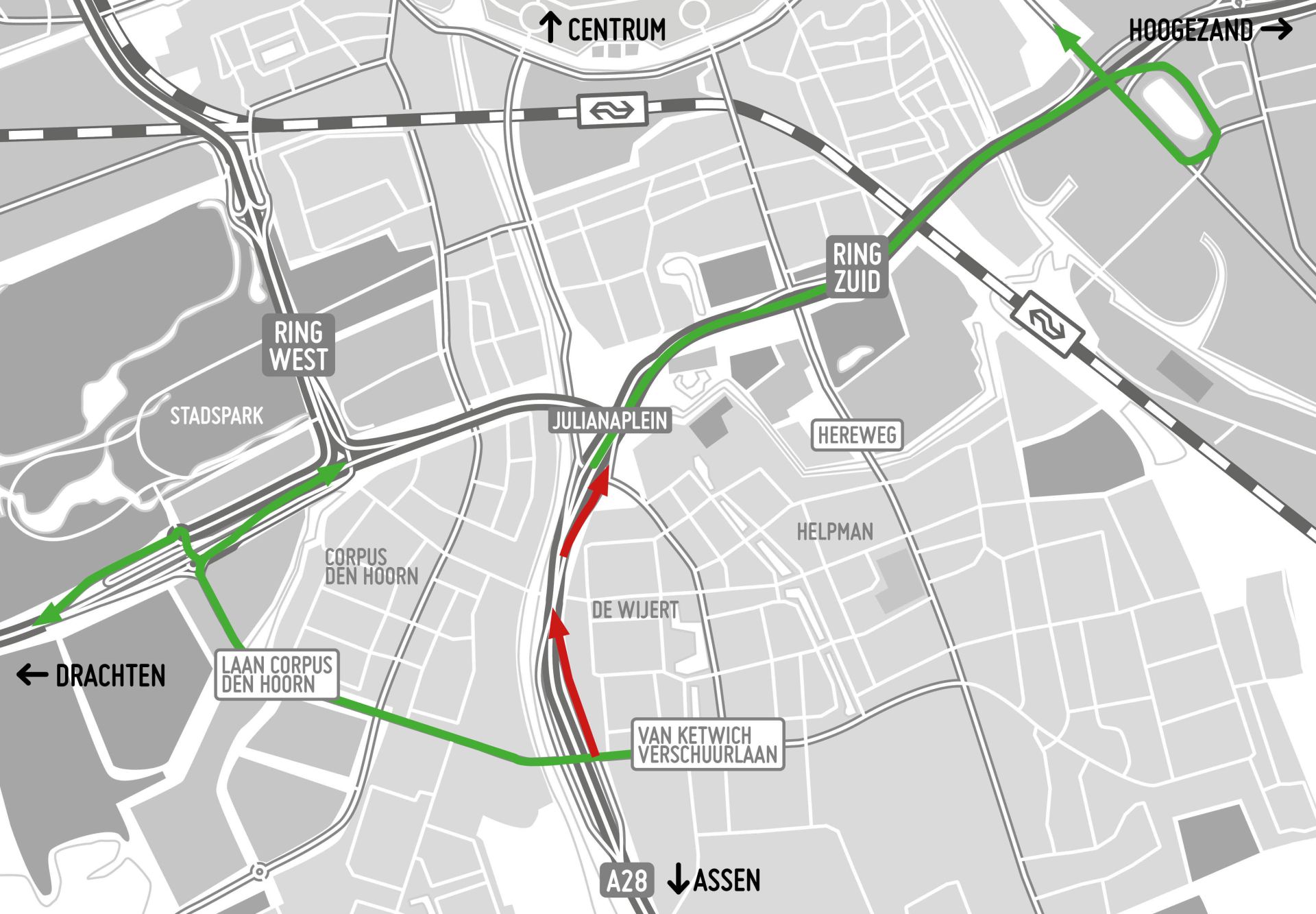 Toerit Groningen-Zuid en afrit Groningen-Centrum weekend dicht ...