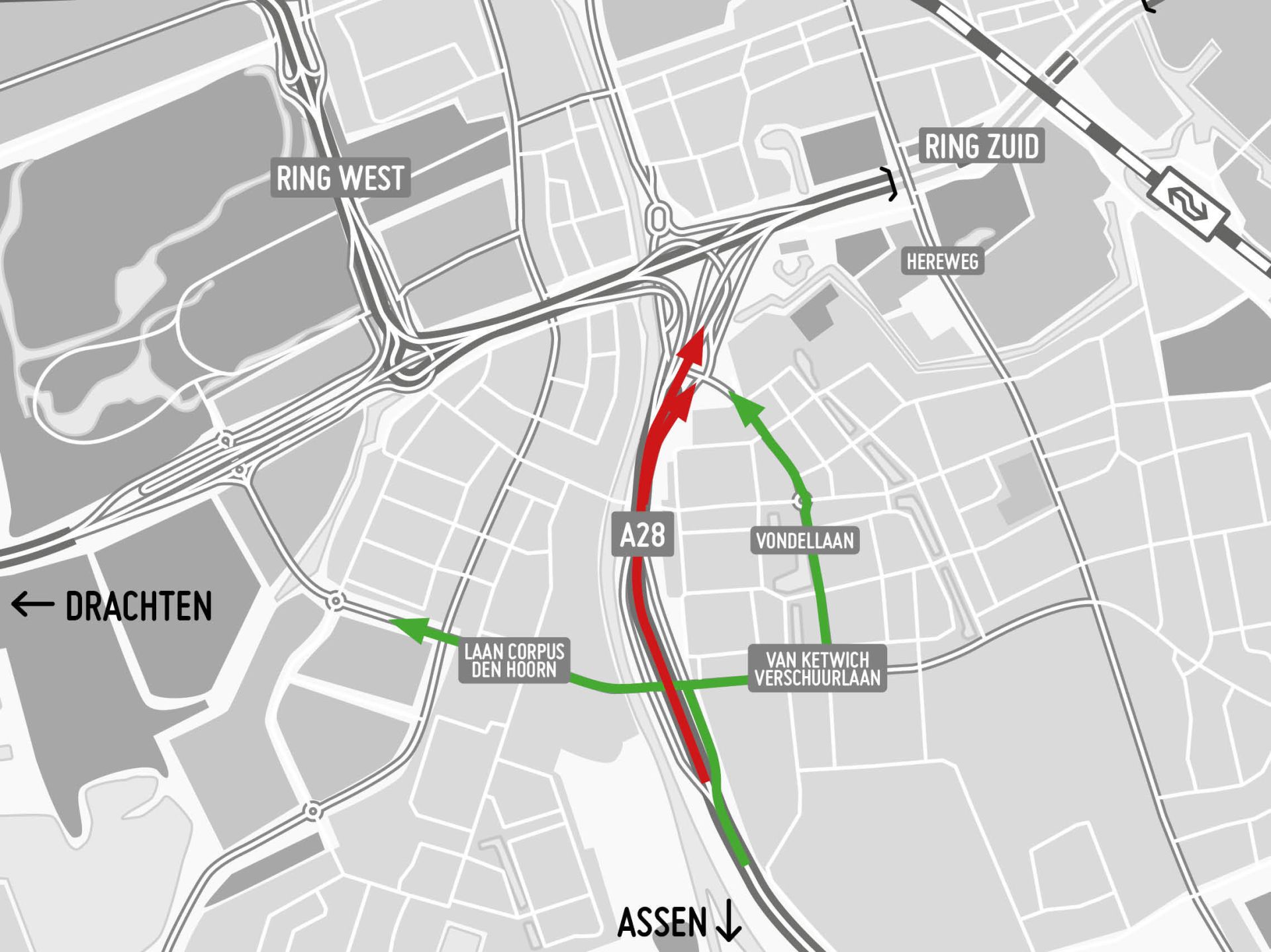 A28 dicht van Groningen-Zuid naar Julianaplein › Groningen Bereikbaar
