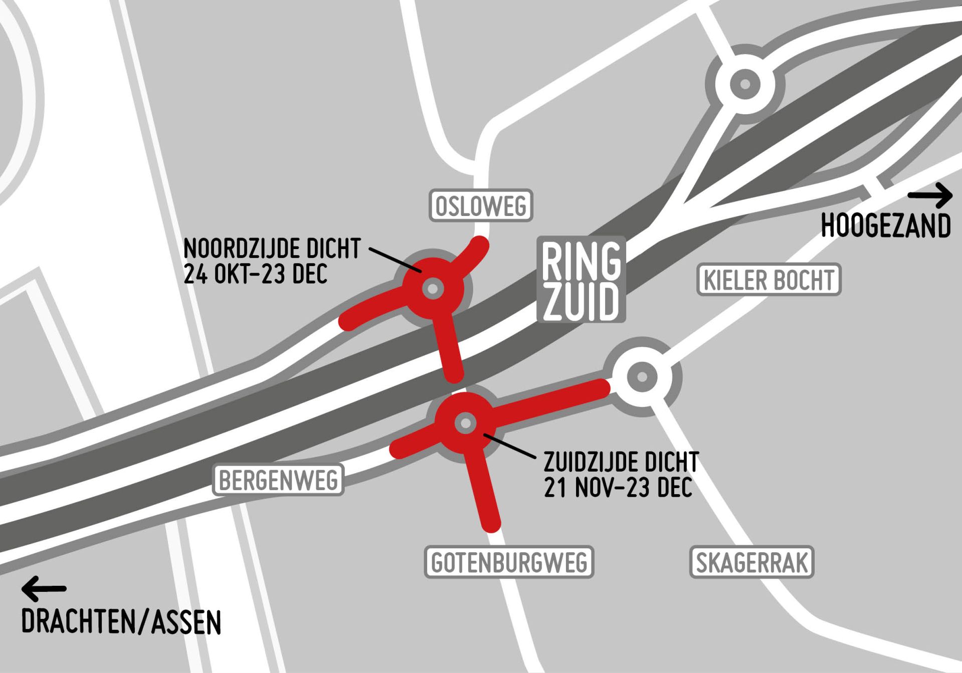 Rotondes bij Osloweg en Gotenburgweg tot eind december dicht ...